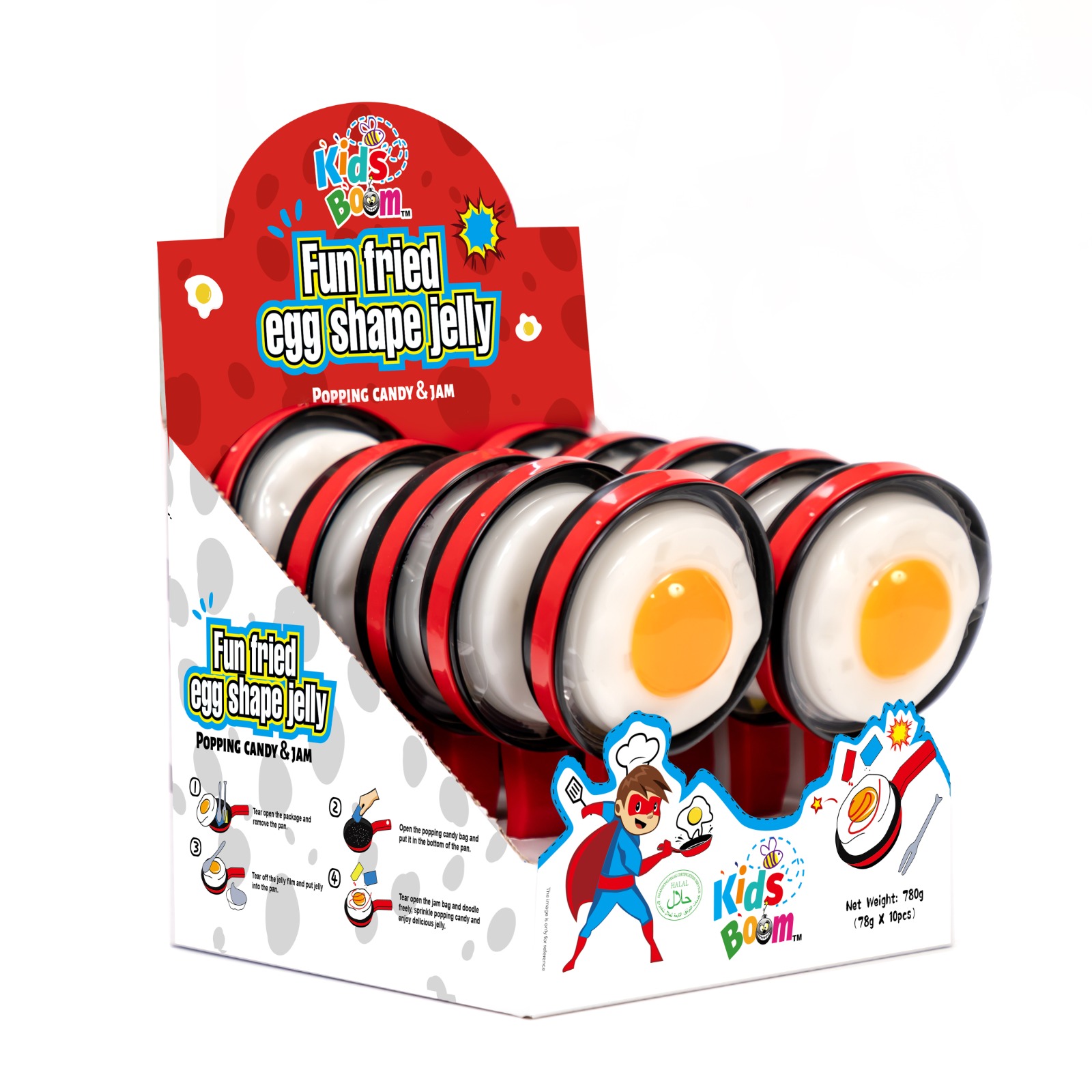 KIDS BOOM! | FUN FRIED EGG SHAPE JELLY 10CT | Indiana Import LLC